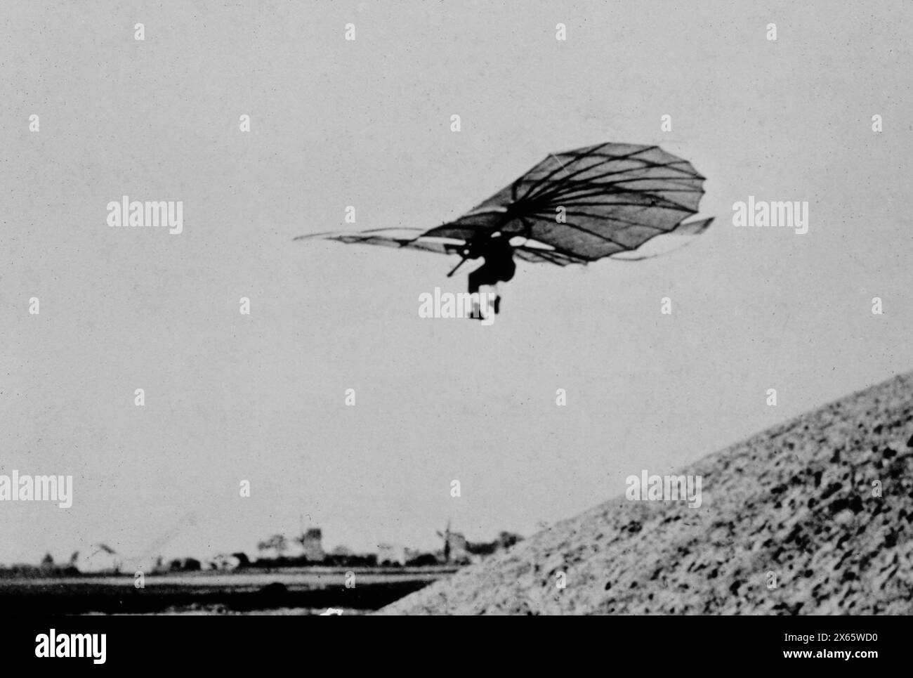 German Otto Lilienthal flying one of his hanging gliders, 1890s Stock ...