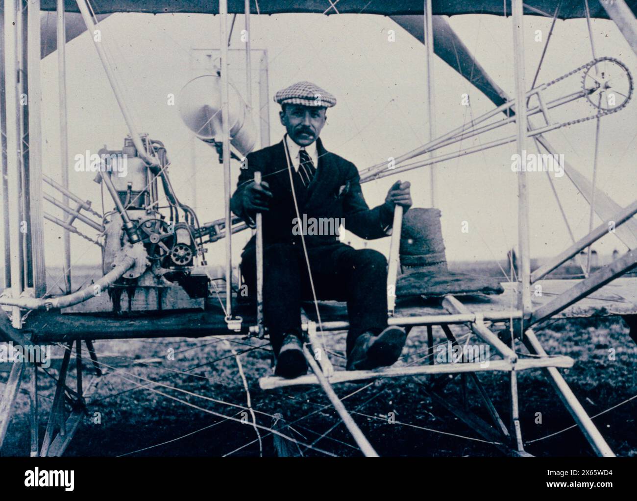 Frenchman Paul Tissandier at the controls of a Wright aeroplane, 1900s ...