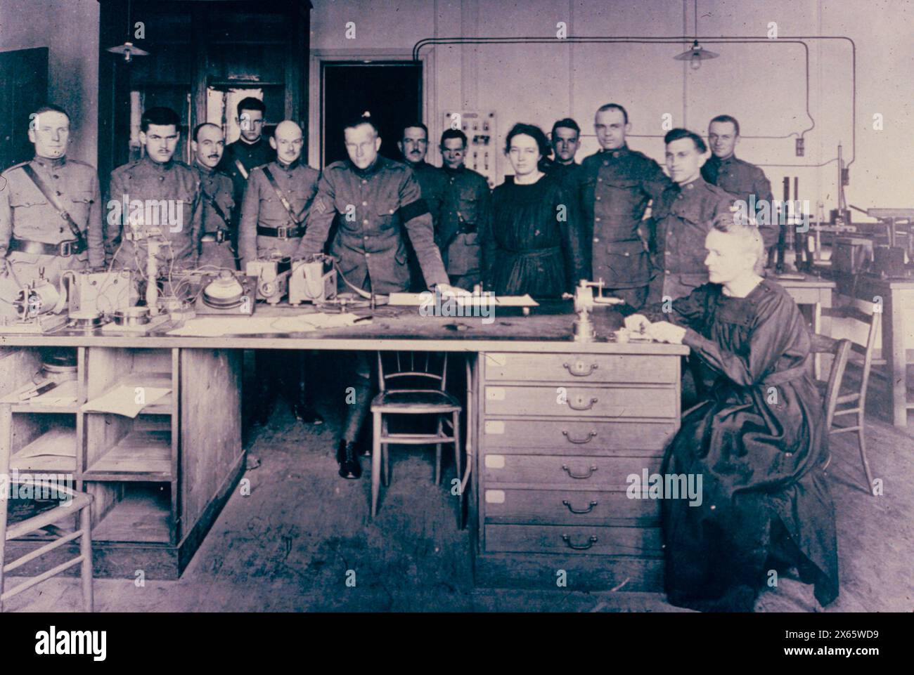 Polish-French scientist Marie Curie seated at the Radium Institute ...