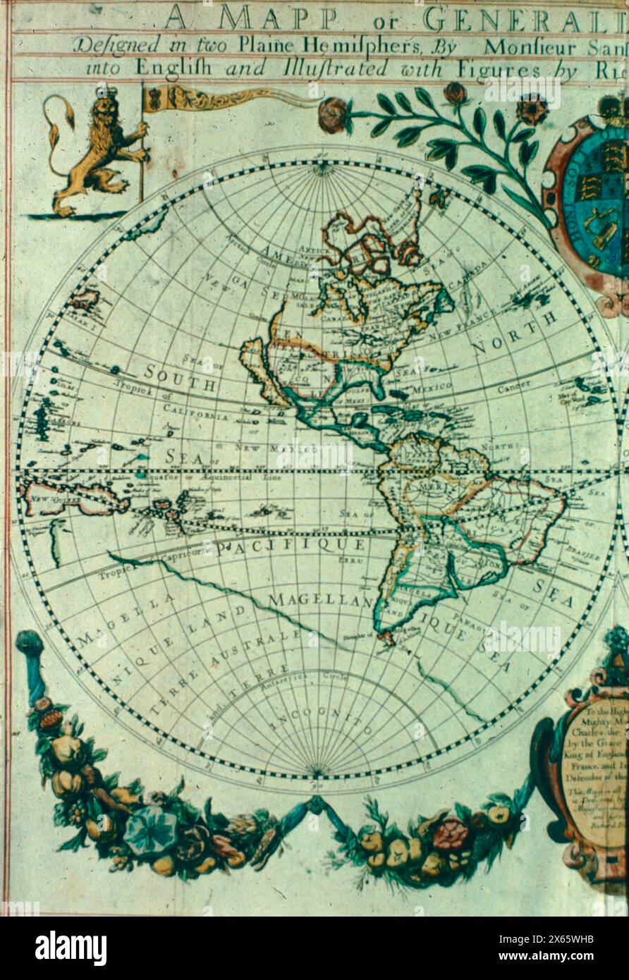 Map of the New World in 1670, Britain, illustration Stock Photo - Alamy