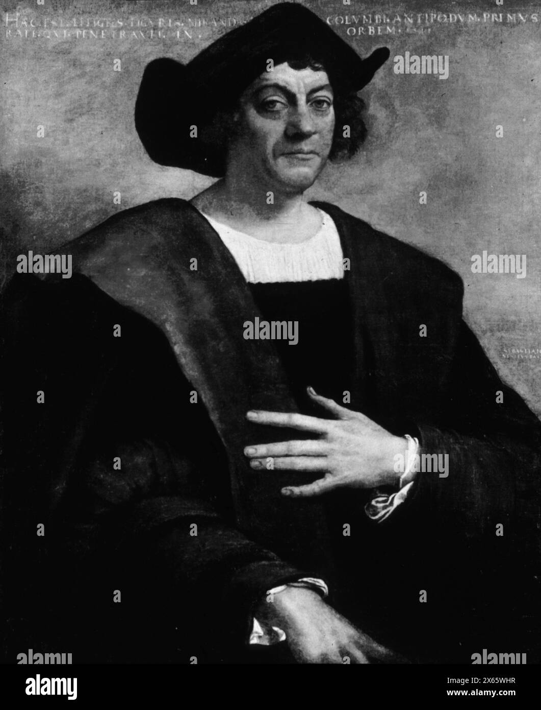 Portrait of Italian mariner and explorer Christopher Columbus, painting ...