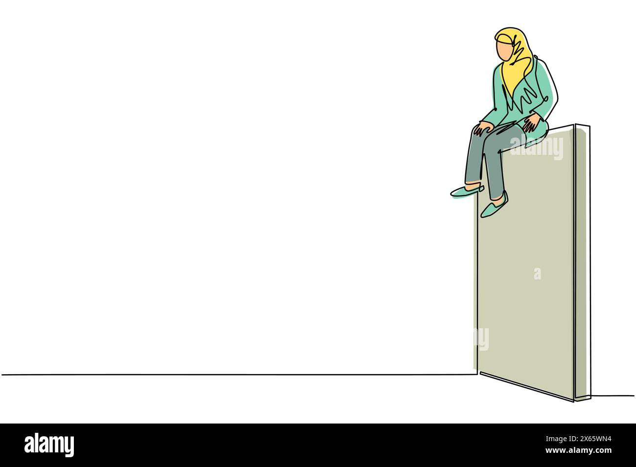 Single one line drawing Arabic businesswoman sad sitting on wall ...