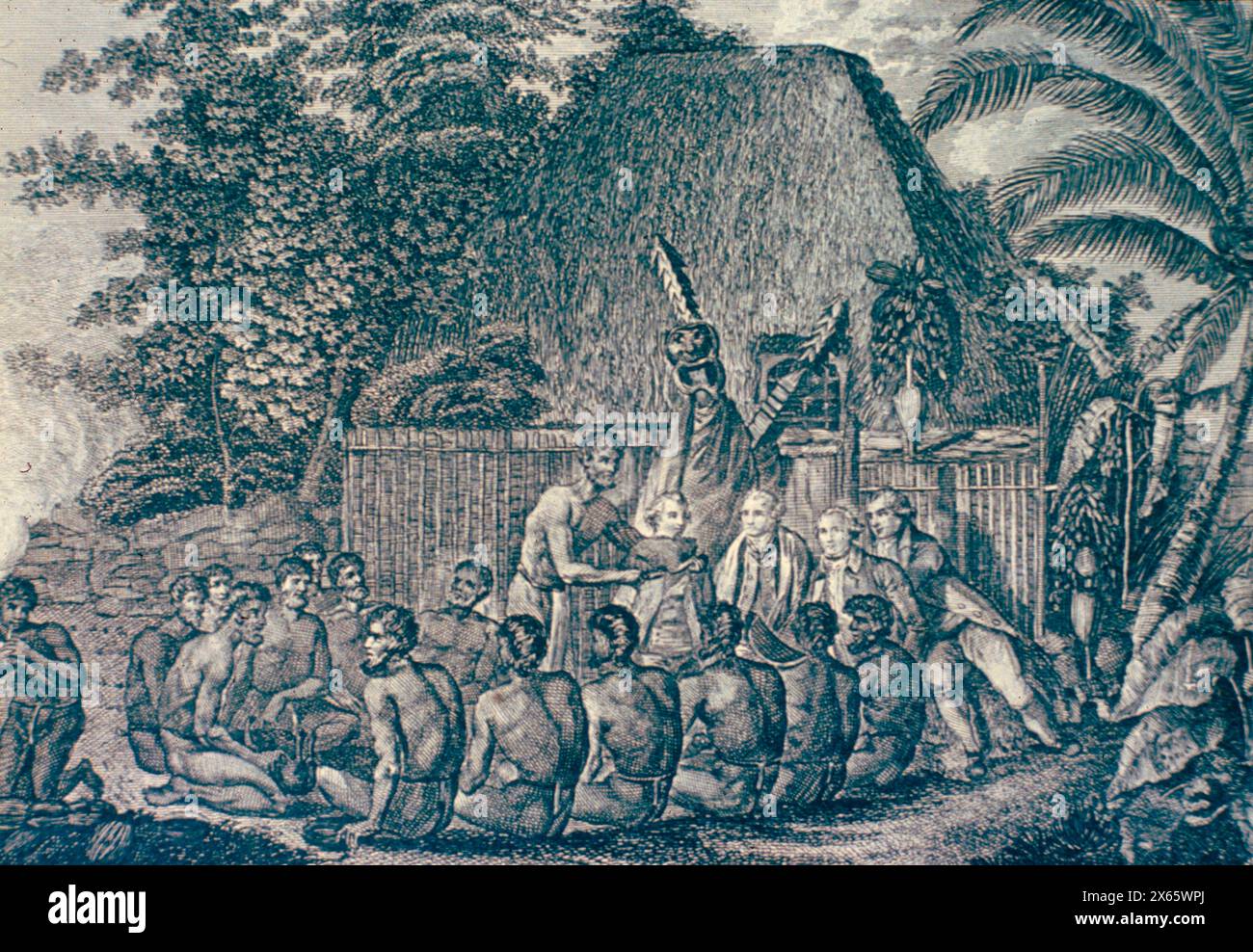 The people of the Sandwich Islands offer gifts to British explorer ...