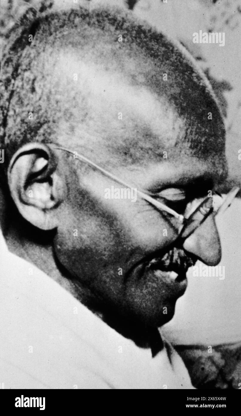 Mohandas Gandhi, leader of the movement to free India from British rule ...