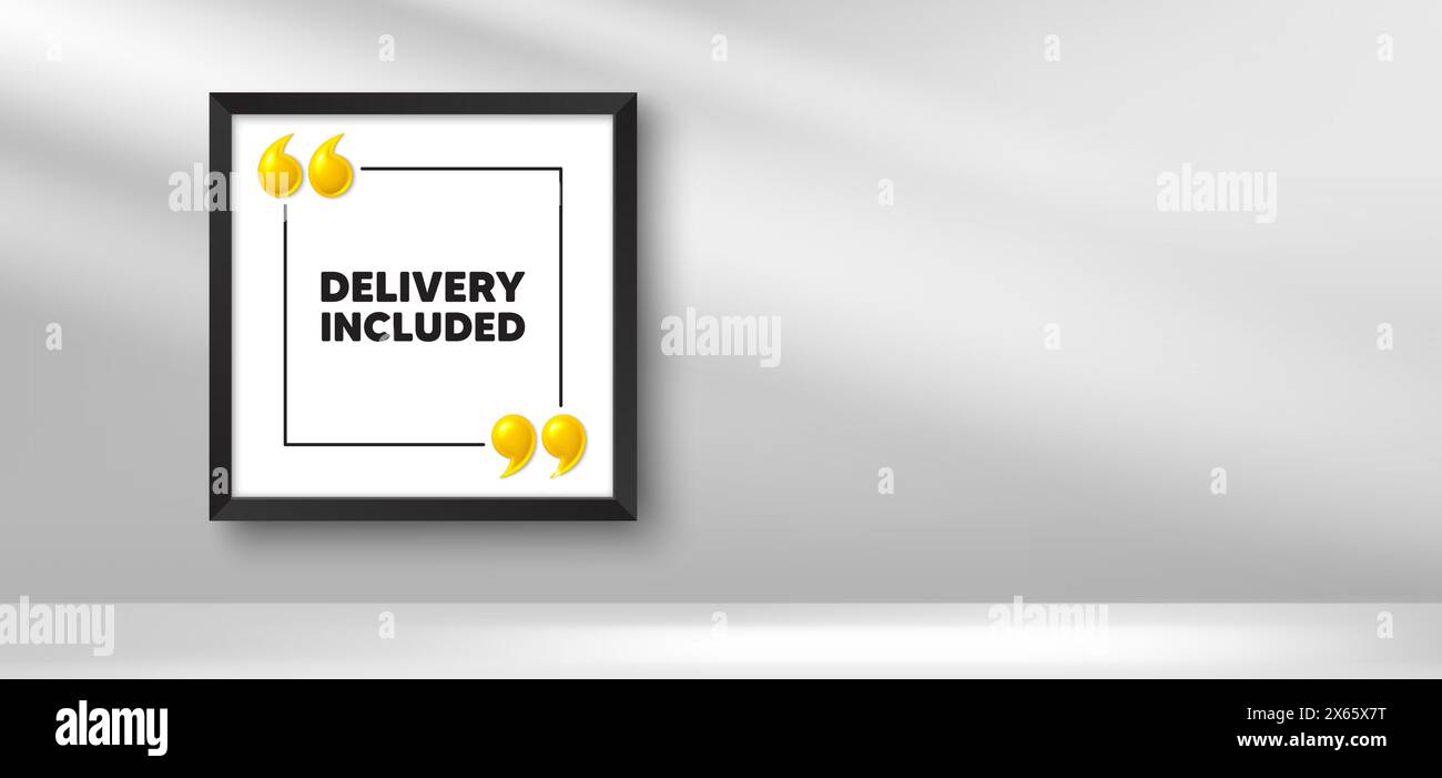 Delivery included tag. Free shipping sign. Photo frame banner. Vector ...
