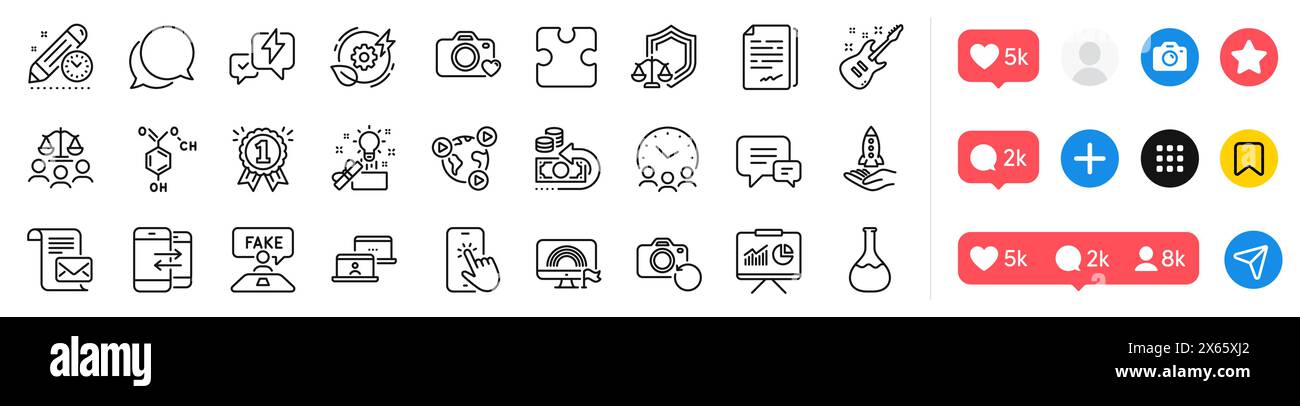 Video conference, Creative idea and Presentation line icons pack. For ...