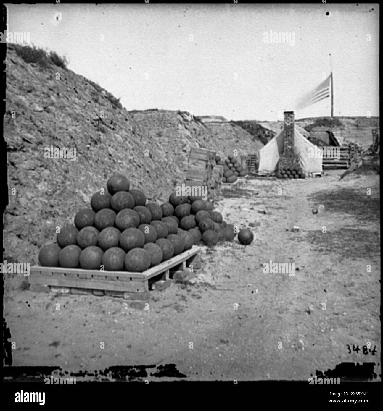 Charleston, S.C. Interior view of Fort Johnson, with stacks of shot ...