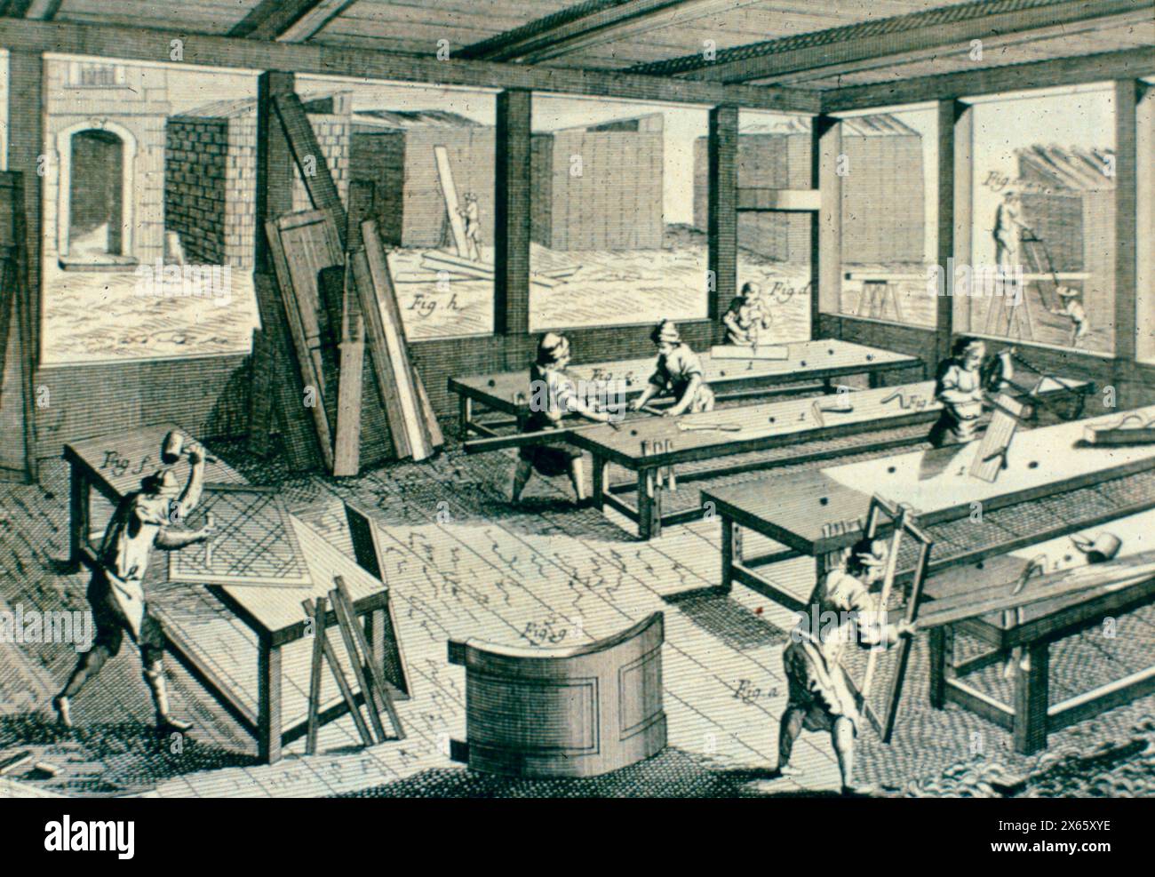 A joiner´s workshop, 18th century illustration Stock Photo - Alamy