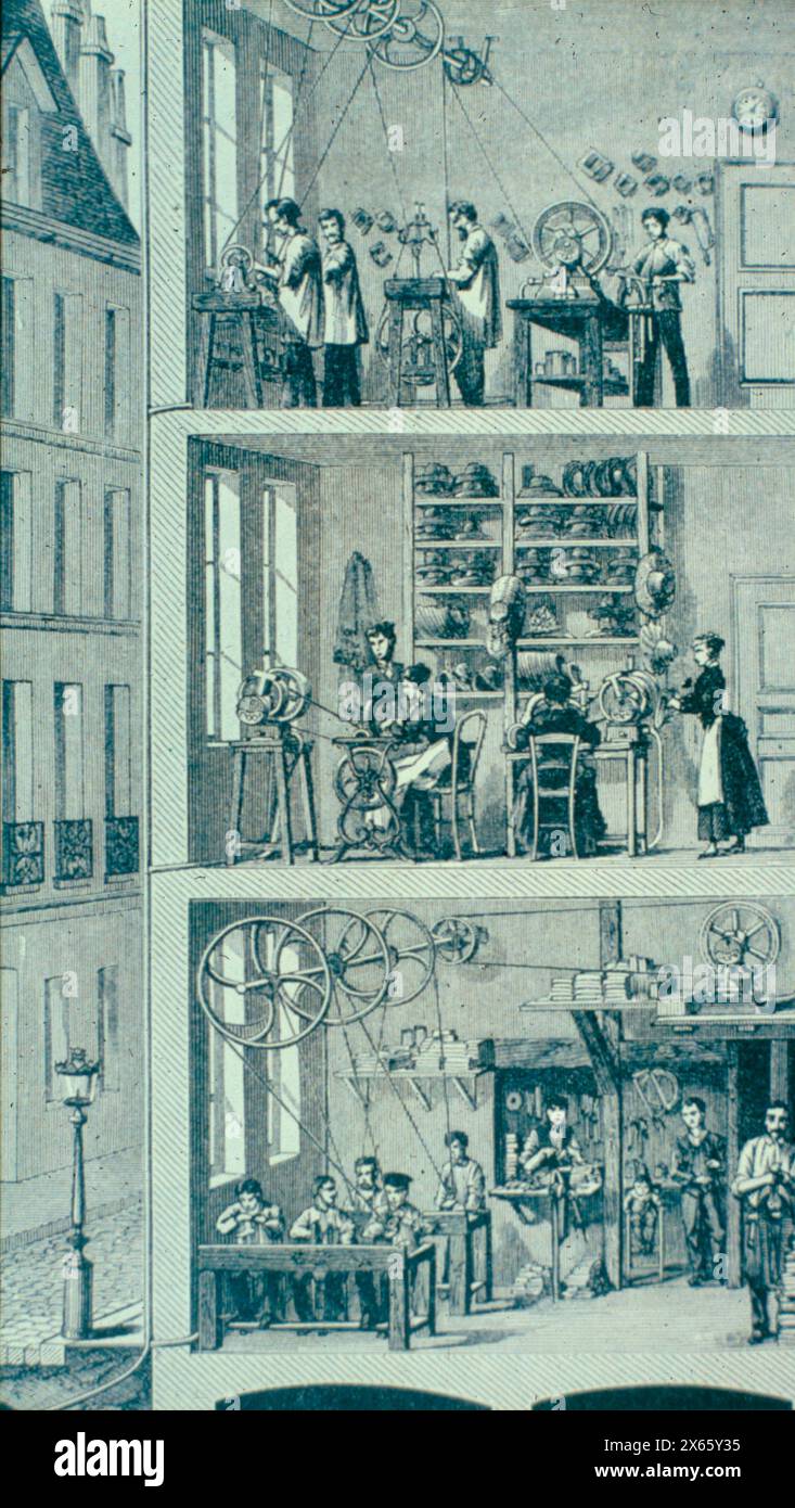 Cross section of an industrial building in Paris, 1884 illustration ...