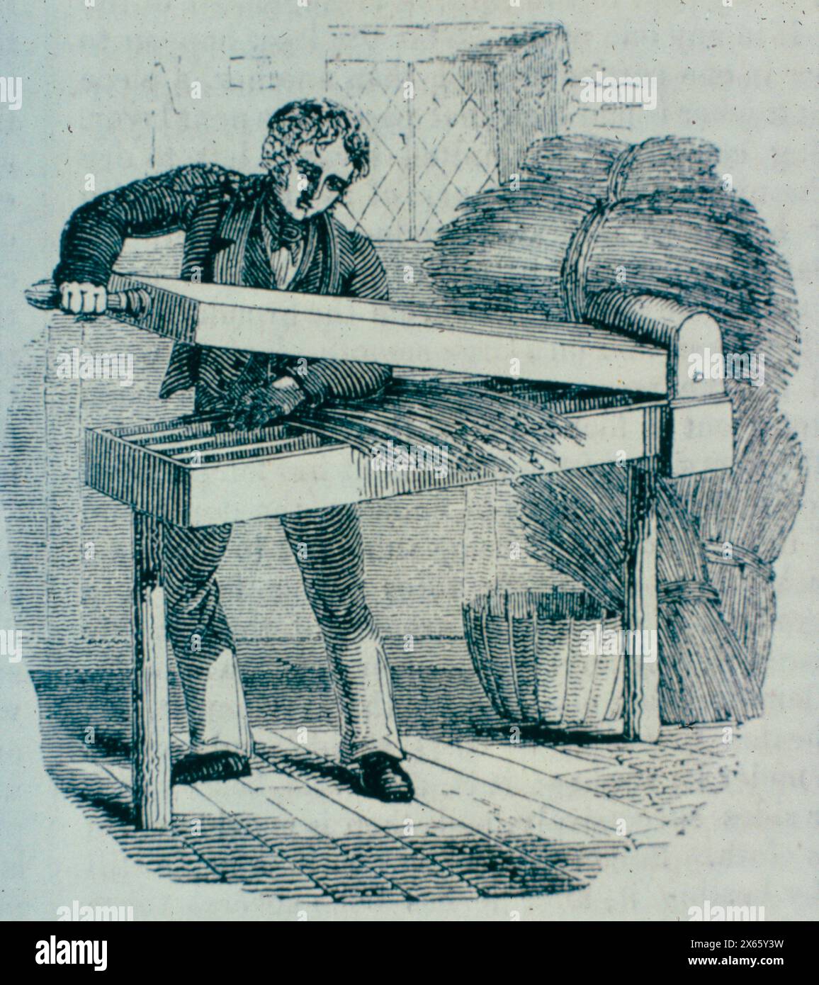 Breaking flax, illustration 1847 Stock Photo - Alamy