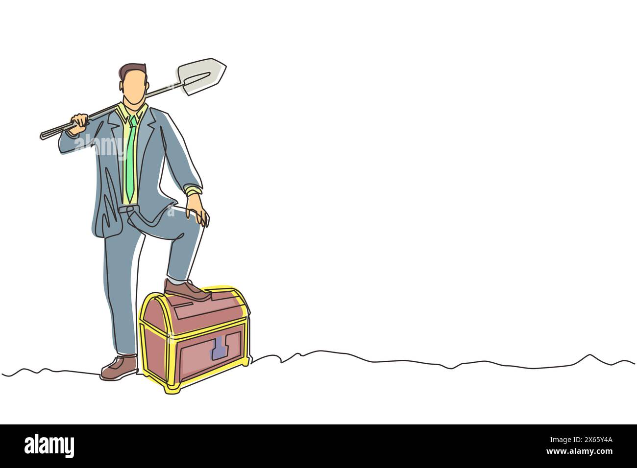 Single continuous line drawing businessman digging ground with shovel ...