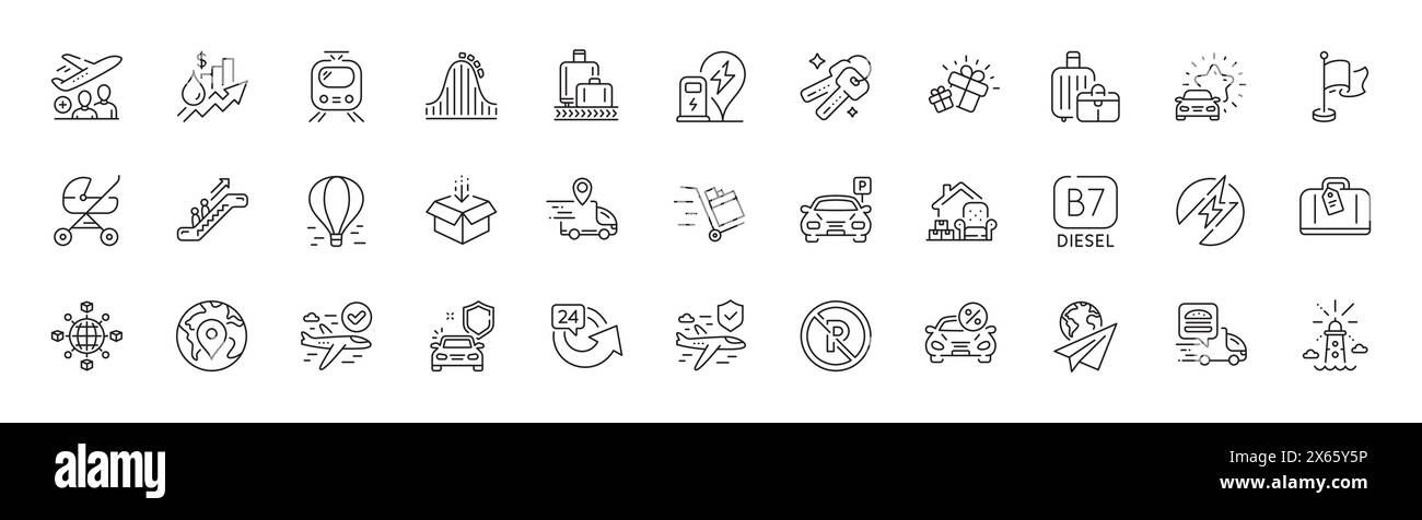Logistics Network Flag And Car Leasing Line Icons For Web App Printing Line Icons Vector
