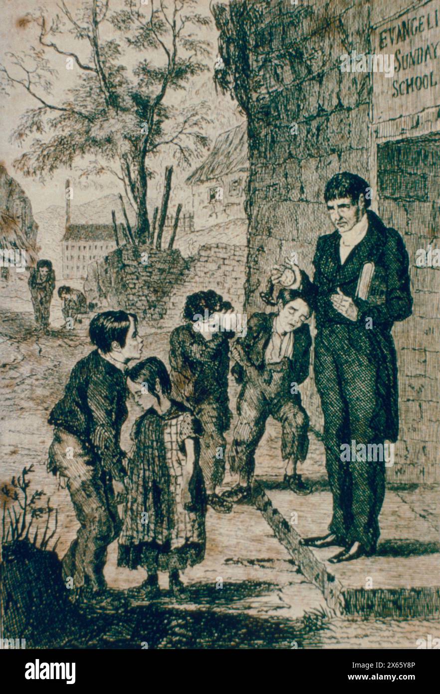Factory children attend Sunday school, 1840 illustration Stock Photo ...