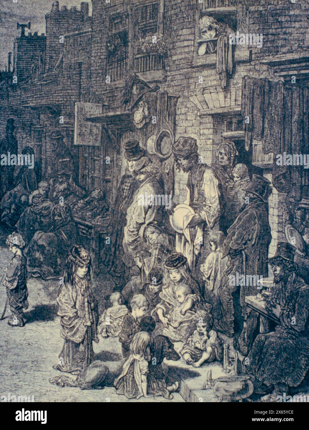 The poor in London Whitechapel district, illustration 1870s Stock Photo ...