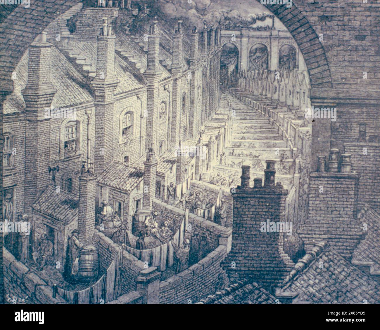 Over London by rail, housing for the poor, illustration 1870s Stock ...