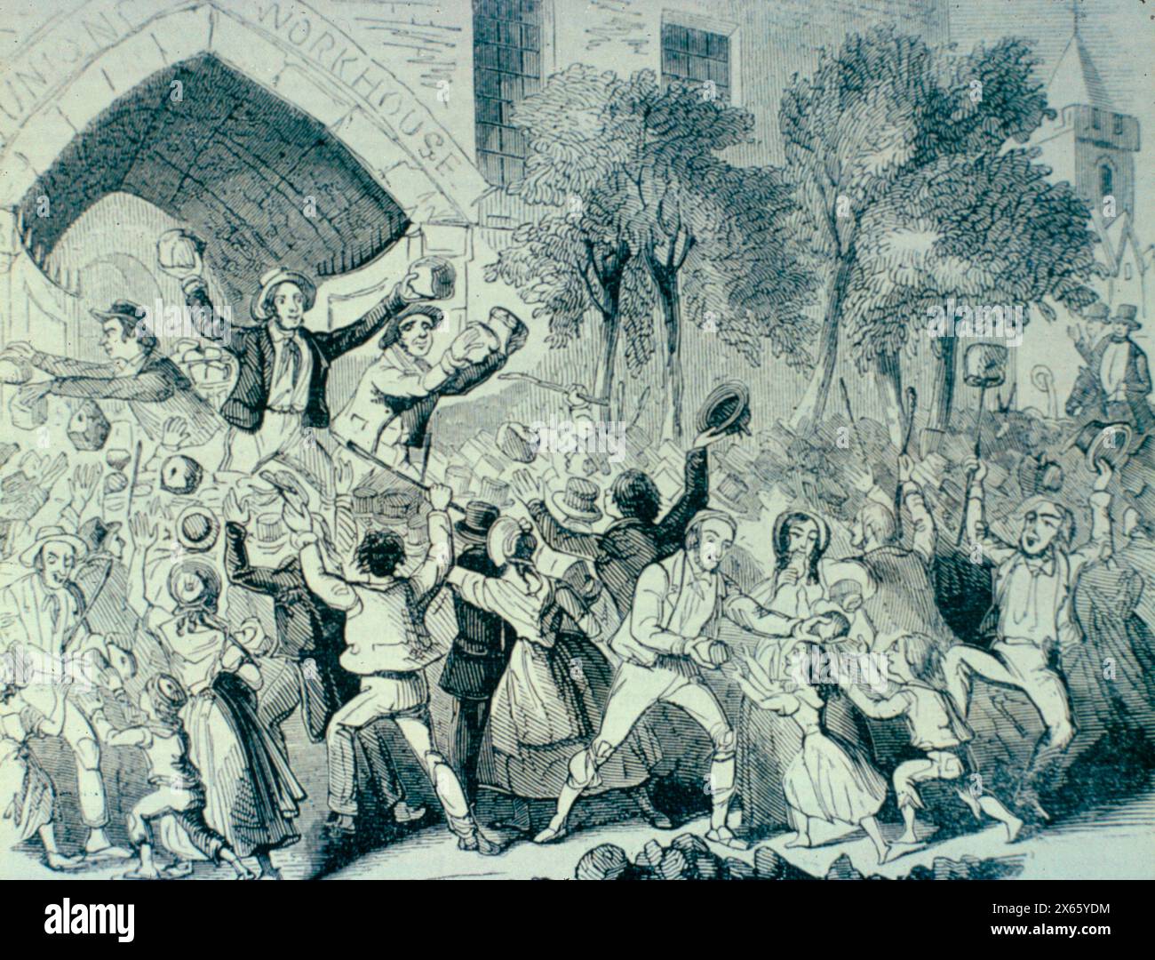 An attack on the New Union Workhouse at Stockport, Britain 1842 ...