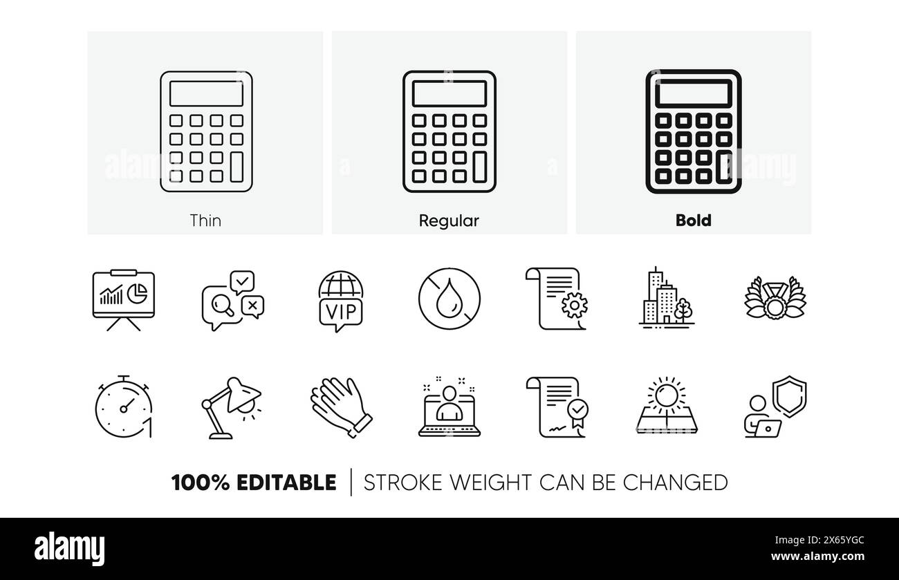 Sun energy, Timer and Laureate medal line icons. For web app, printing. Line icons. Vector Stock ...