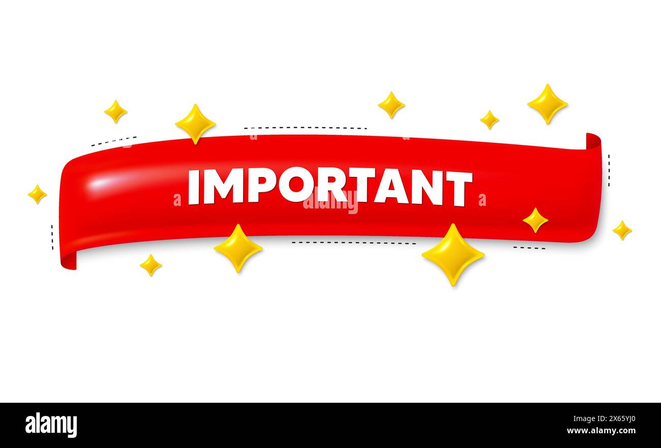 Important message. Information notice sign. Red ribbon 3d banner ...