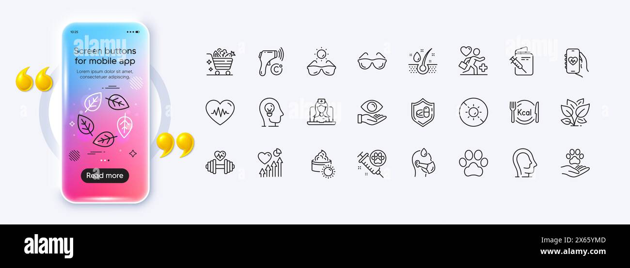 Leaf, Eyeglasses and Health app line icons for web app. Pictogram icon ...