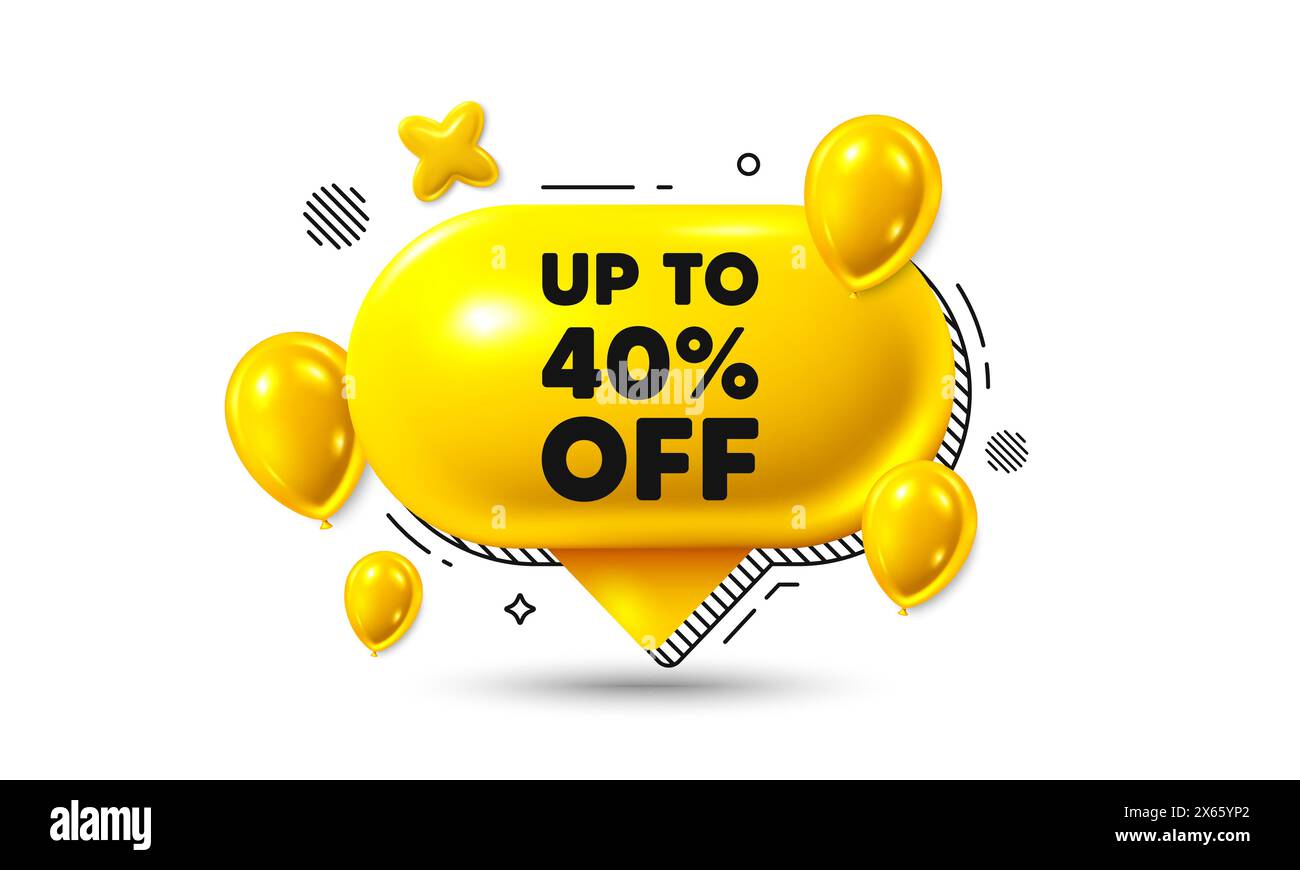 Up to 40 percent off sale. Discount offer price sign. Birthday speech ...