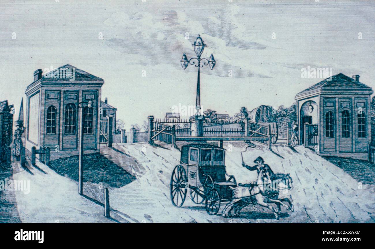 Toll gates on the Hyde Park turnpike, London, England 1792 ...