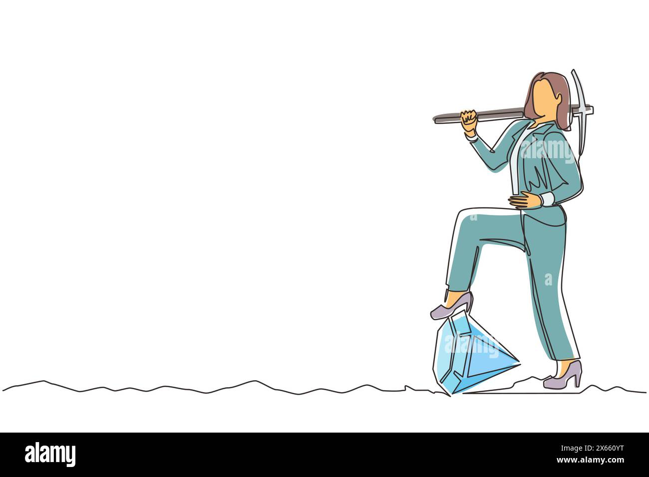 Single continuous line drawing Arab businessman digging ground with ...