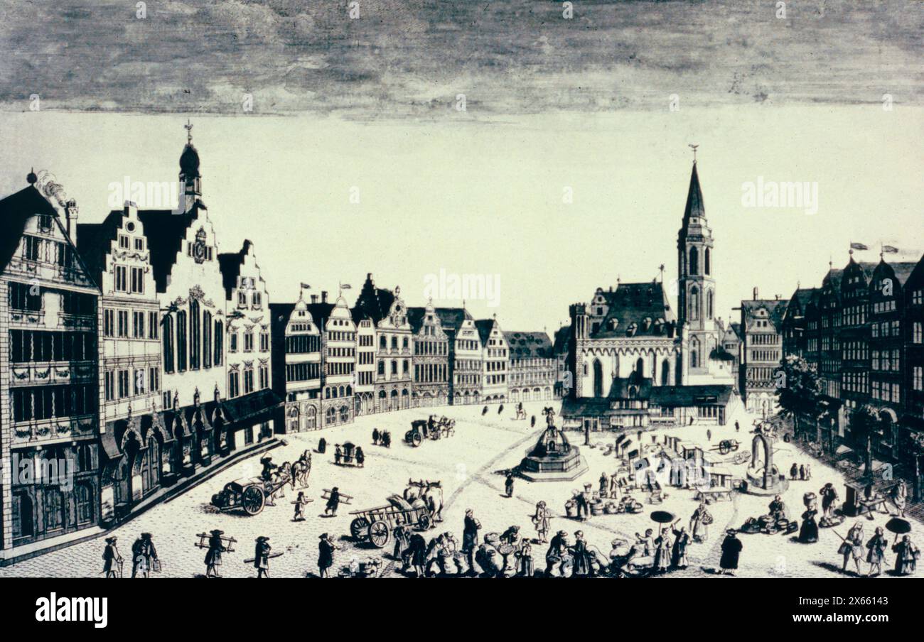 The marketplace in Frankfurt, Germany 18th century illustration Stock ...