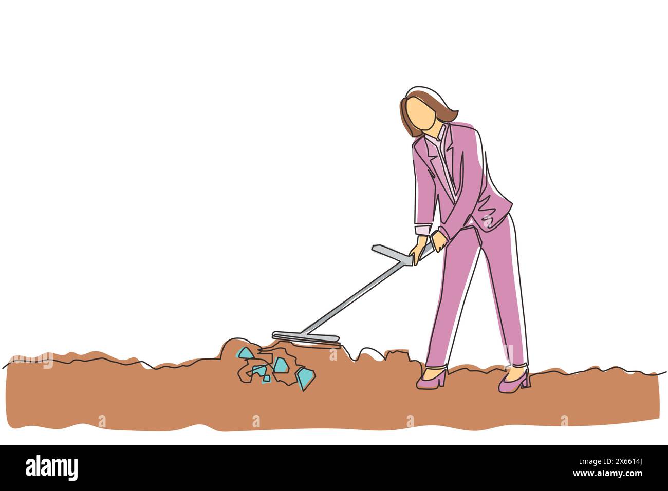 Single continuous line drawing Arabian businessman with metal detector ...