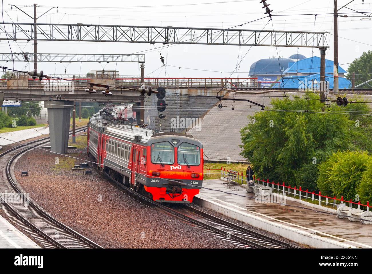 Novosibirsk, Russia - July 20 2018: ED4 train operated by RZD leaving ...