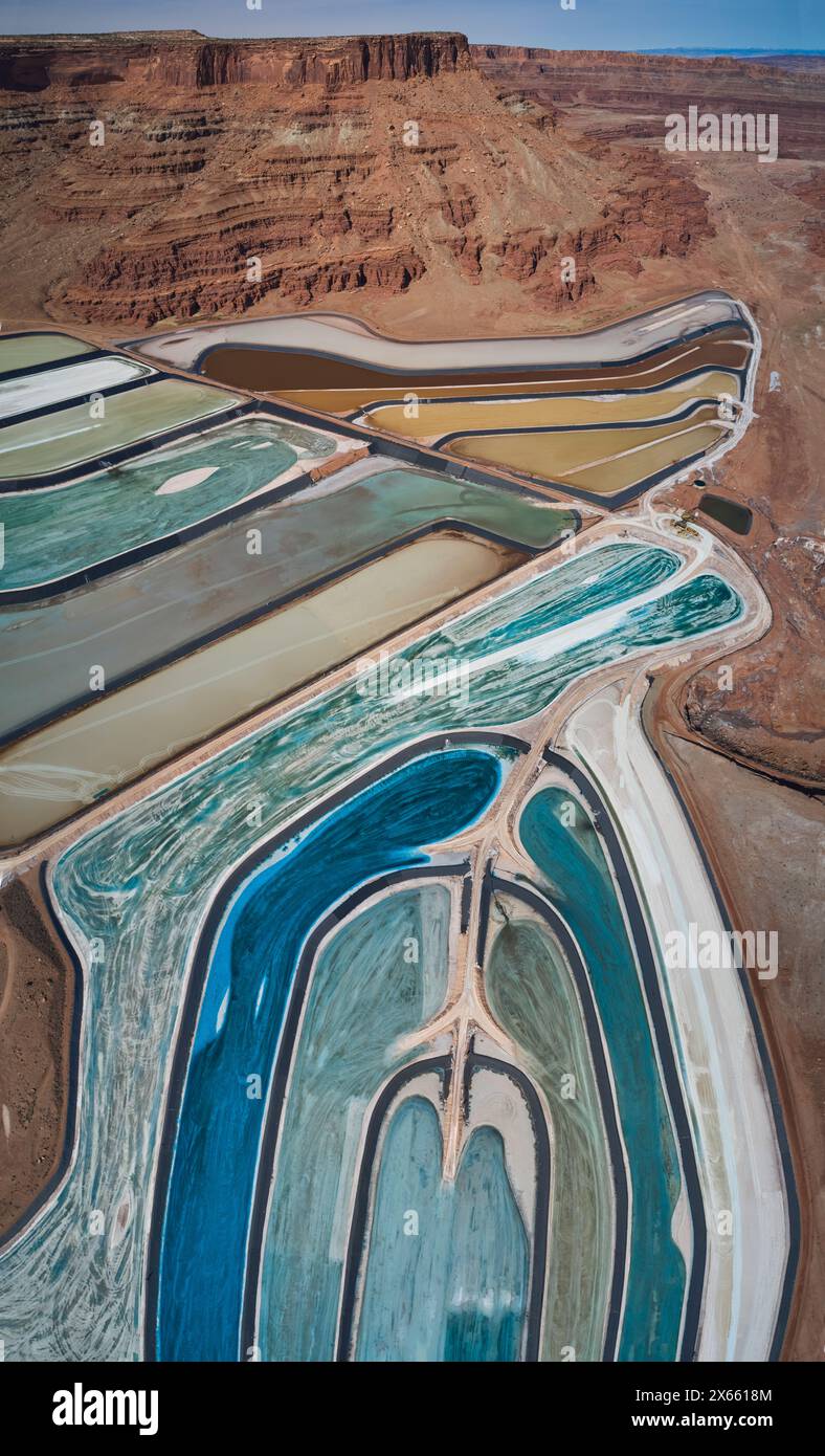 Colorful evaporation ponds at a potash refinery make an abstract Stock ...