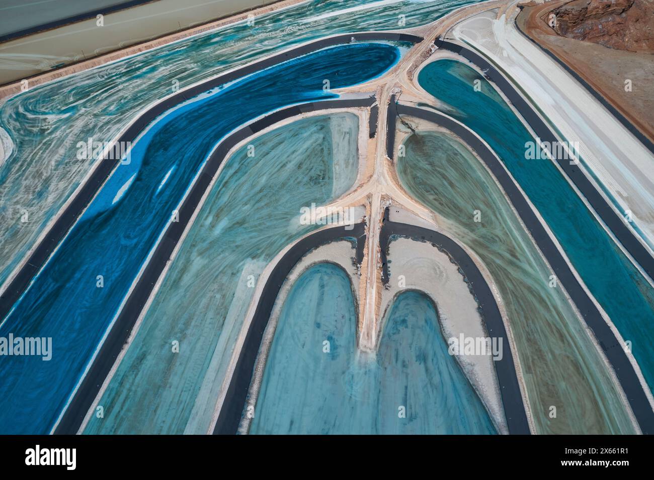 Colorful evaporation ponds at a potash refinery make an abstract Stock ...