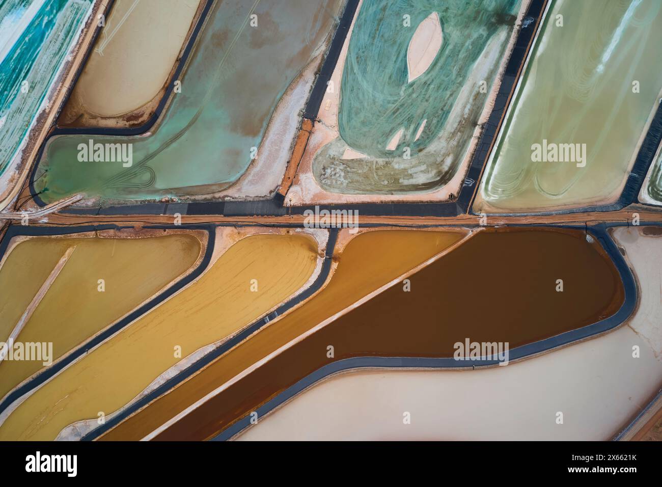Colorful evaporation ponds at a potash refinery make an abstract Stock ...