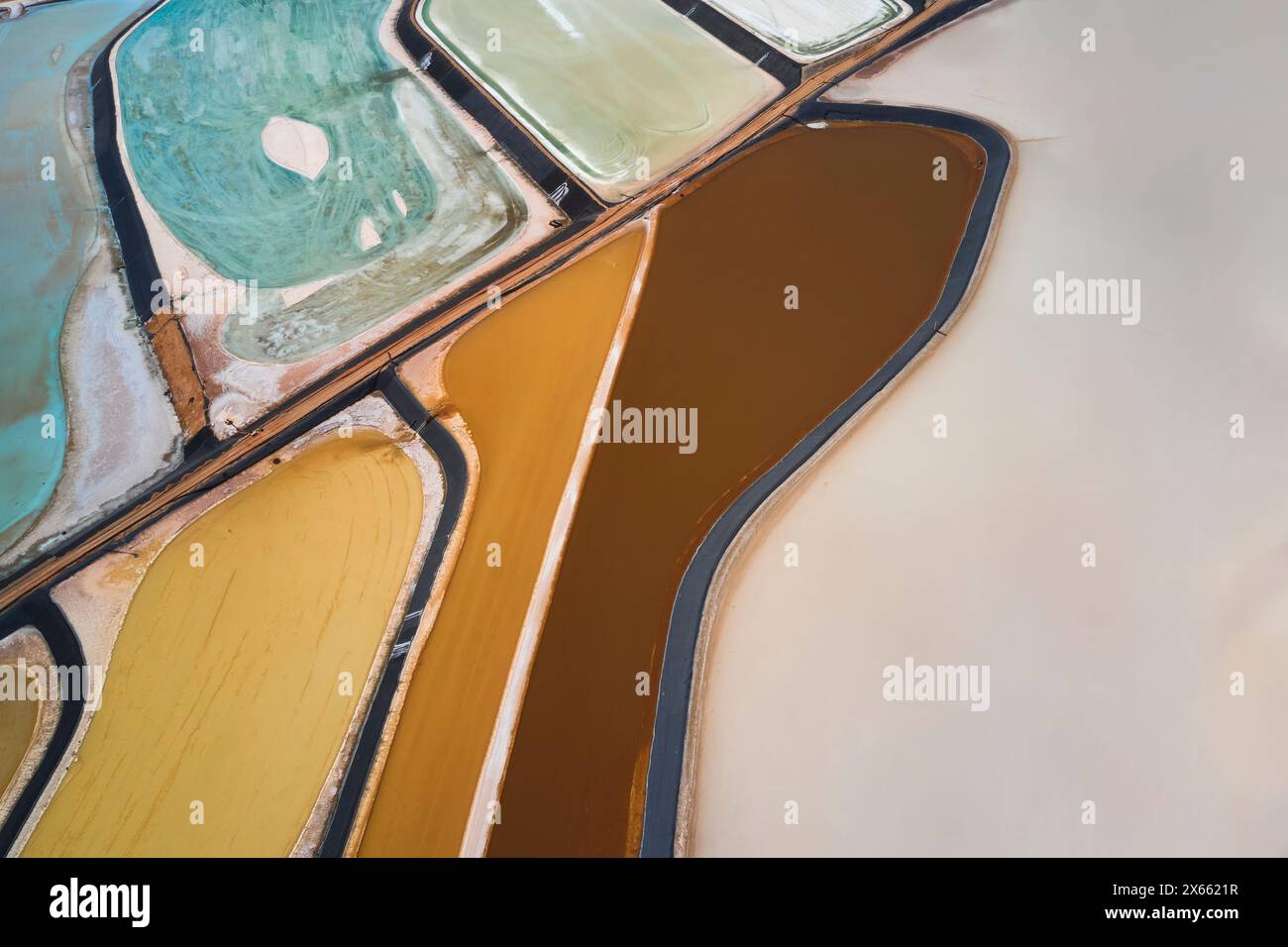 Colorful evaporation ponds at a potash refinery make an abstract Stock ...
