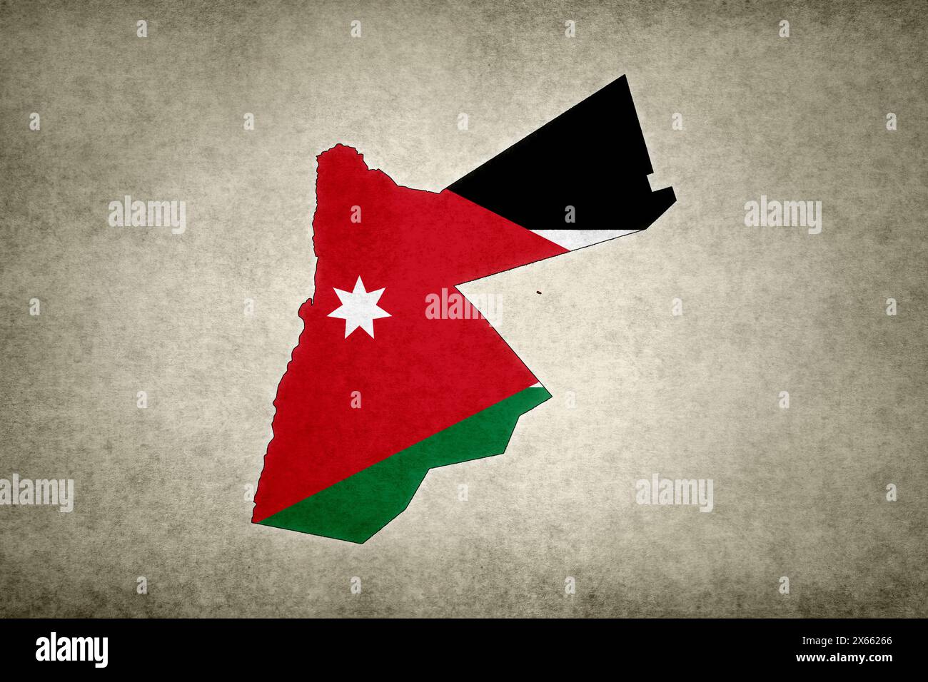 Grunge map of Jordan with its flag printed within its border on an old ...