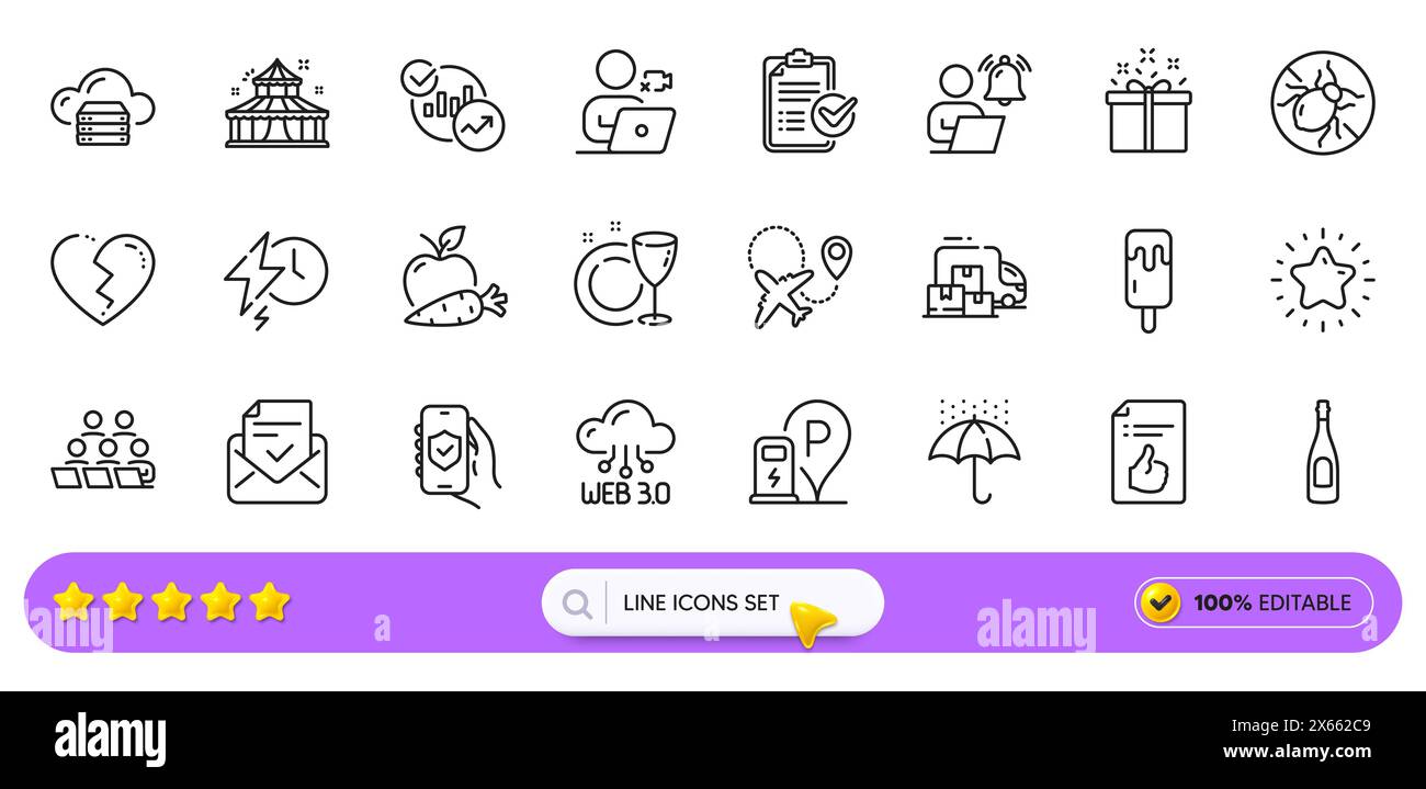 Broken heart, Charging station and Apple carrot line icons for web app ...