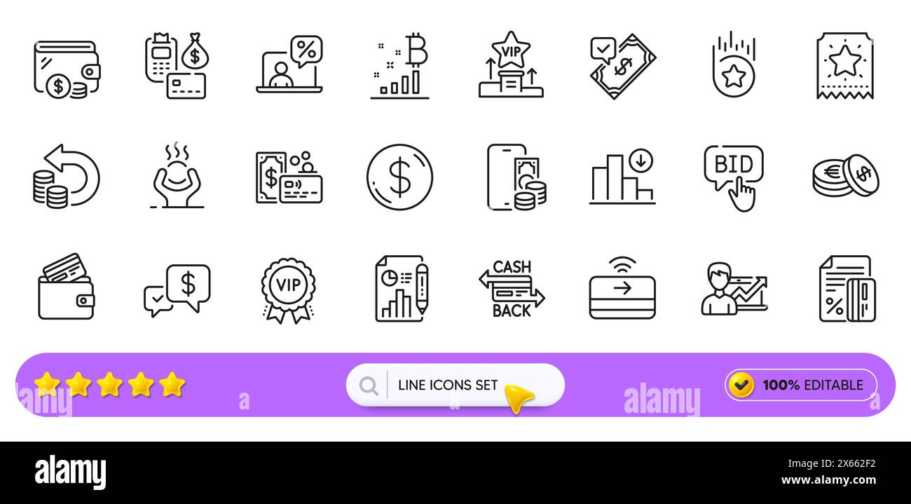 Vip award, Savings and Difficult stress line icons for web app ...