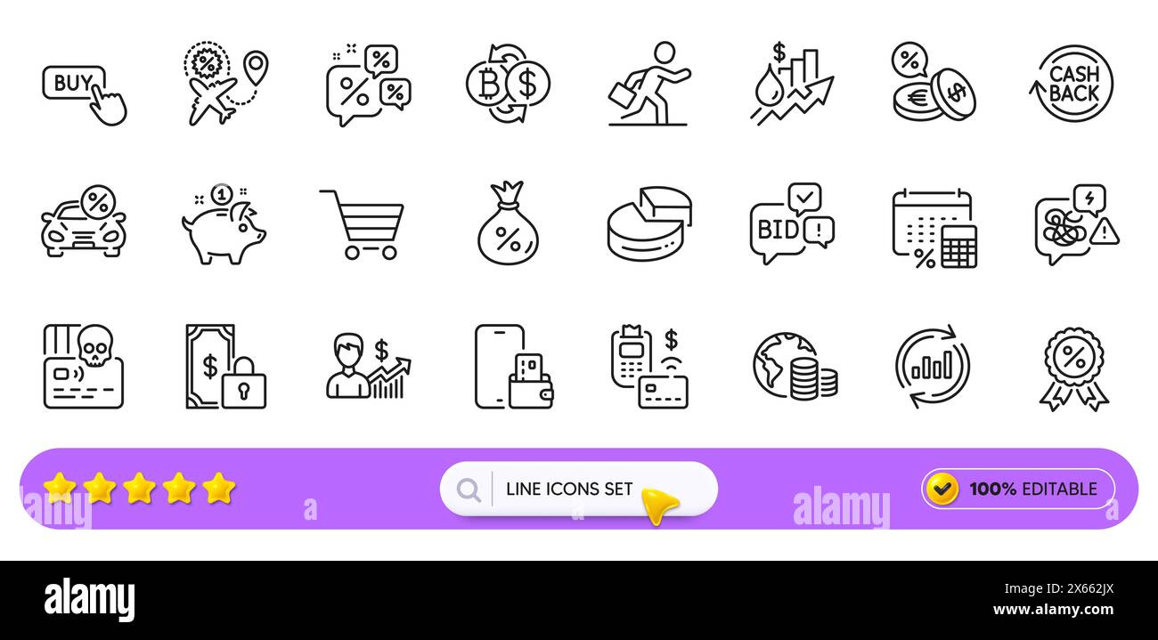 Saving money, Loan and Private payment line icons for web app ...