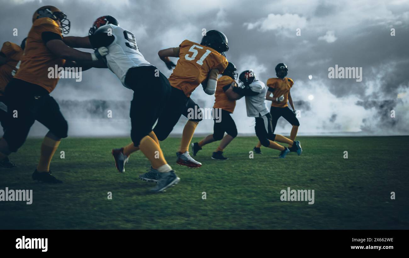 American Football Field Two Teams Play: Successful Player Running ...