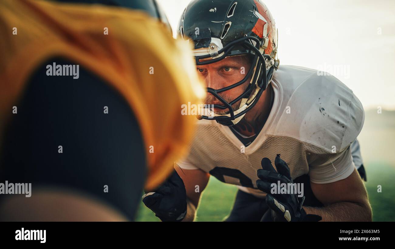 American Football Game Start Teams Ready: Close-up Portrait of Two ...