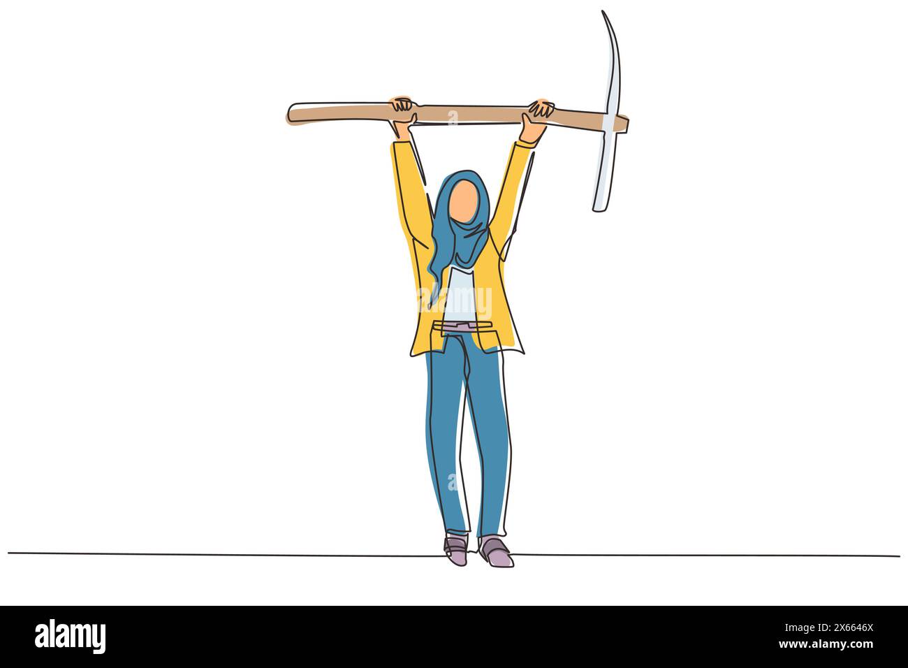 Single continuous line drawing Arabian businesswoman standing and ...