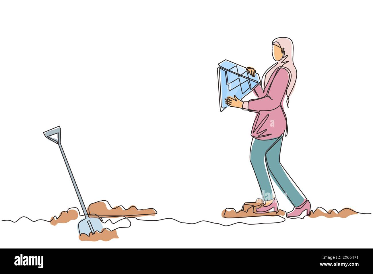 Single continuous line drawing Arab businesswoman walking and holding ...