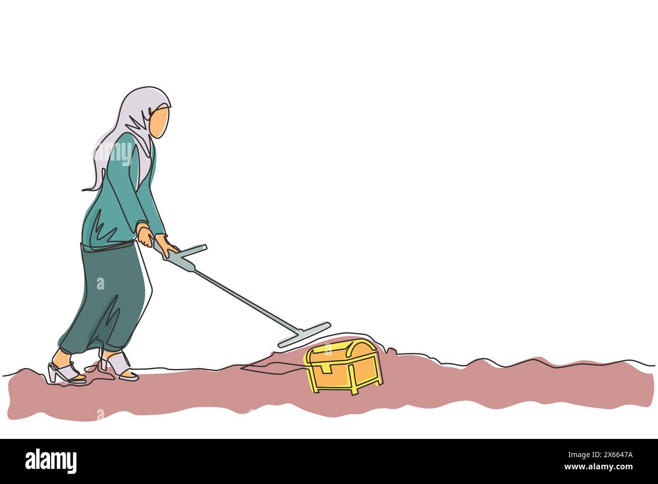 Continuous one line drawing Arab businesswoman with metal detector ...