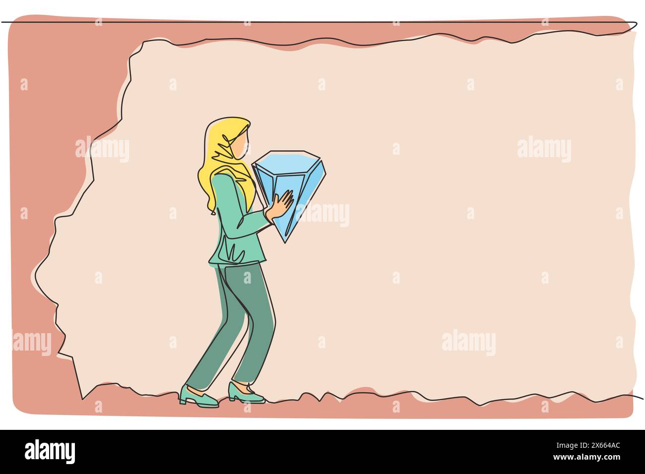 Single one line drawing Arabic businesswoman bearing big diamond from ...