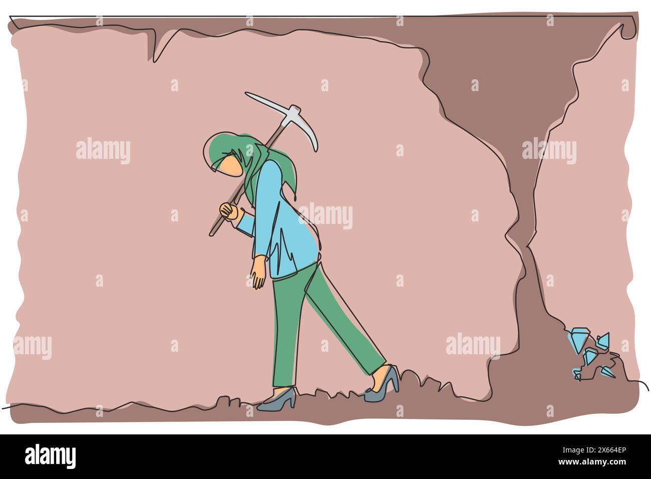 Single continuous line drawing Arab businesswoman give up before reach ...