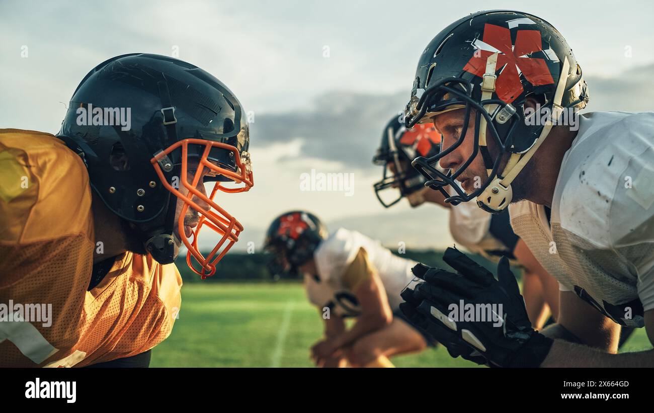 American Football Game Start Teams Ready: Close-up Portrait of Two ...