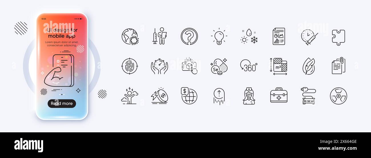 Floor plan, Fingerprint and Selenium mineral line icons for web app ...