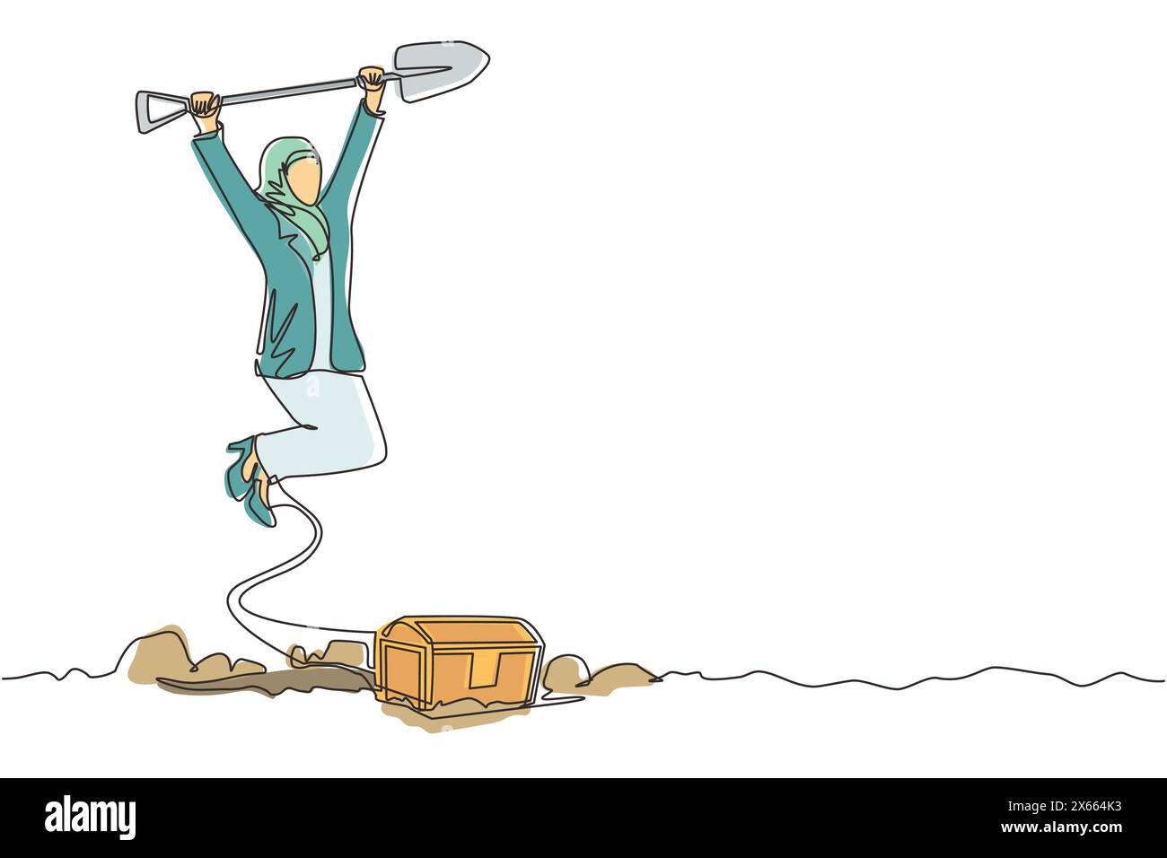 Single continuous line drawing Arabic businesswoman in hole prancing ...