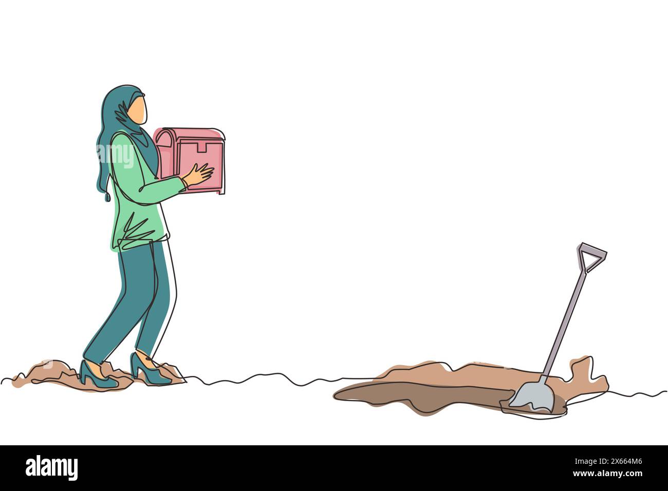 Continuous one line drawing Arab businesswoman walking and holding ...