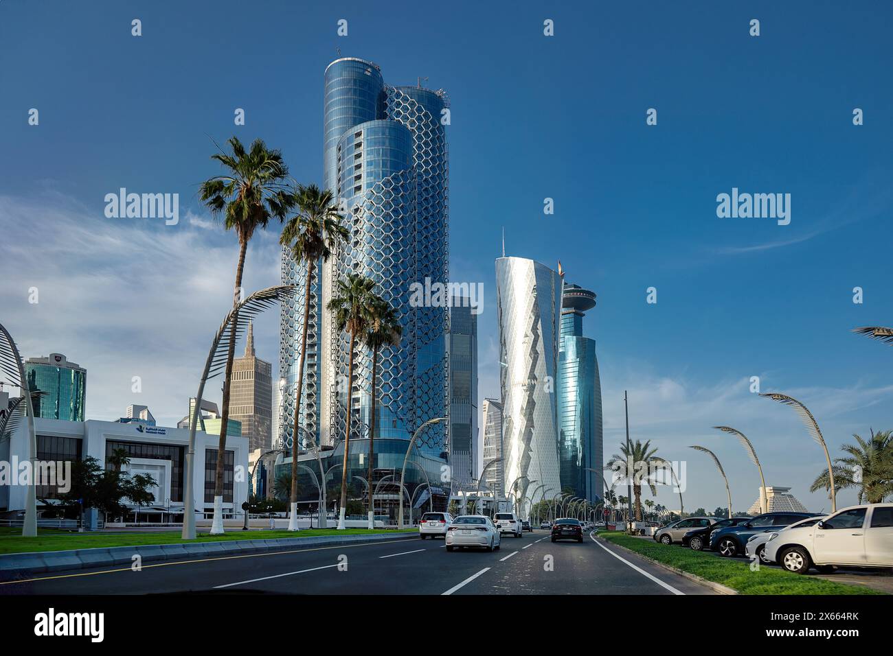 Doha corniche Roads and traffic west bay Doha Qatar Stock Photo - Alamy