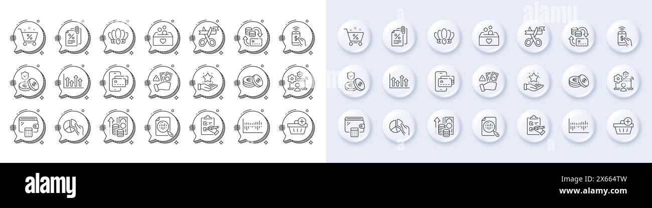 Pie chart, Inflation and Analytics chart line icons. For web app, printing. Line icons. Vector ...